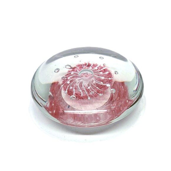 Accents | Art Glass Paperweight Pink Disc Swirl Flower Round White ...